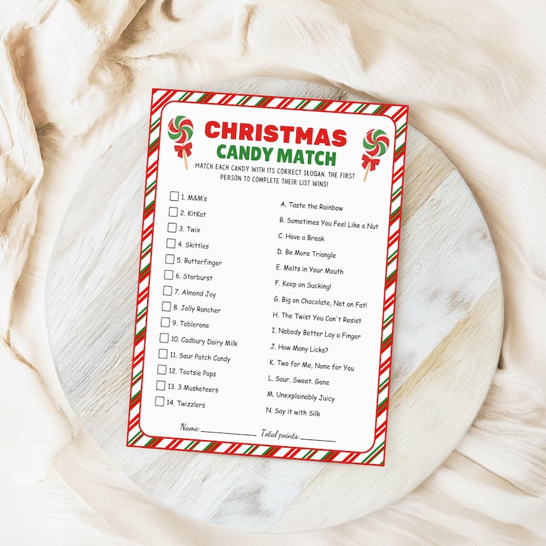 Christmas Candy Match Game, Candy Quiz Game, Holiday Party Game, Xmas ...