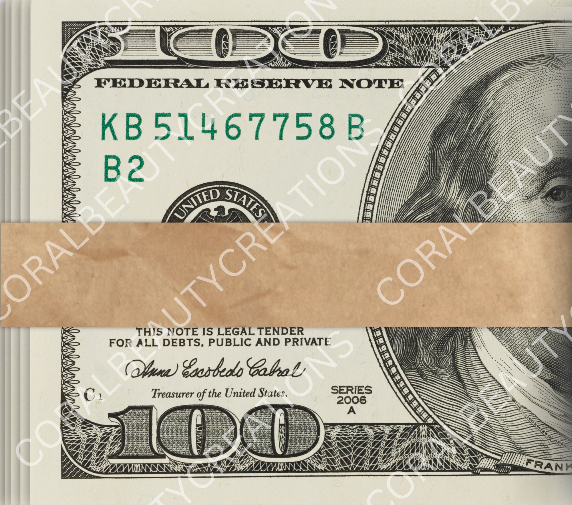 3 Money Roll Band Tumbler PNG BUNDLE, 20 Oz Skinny 100-dollar Bill ...