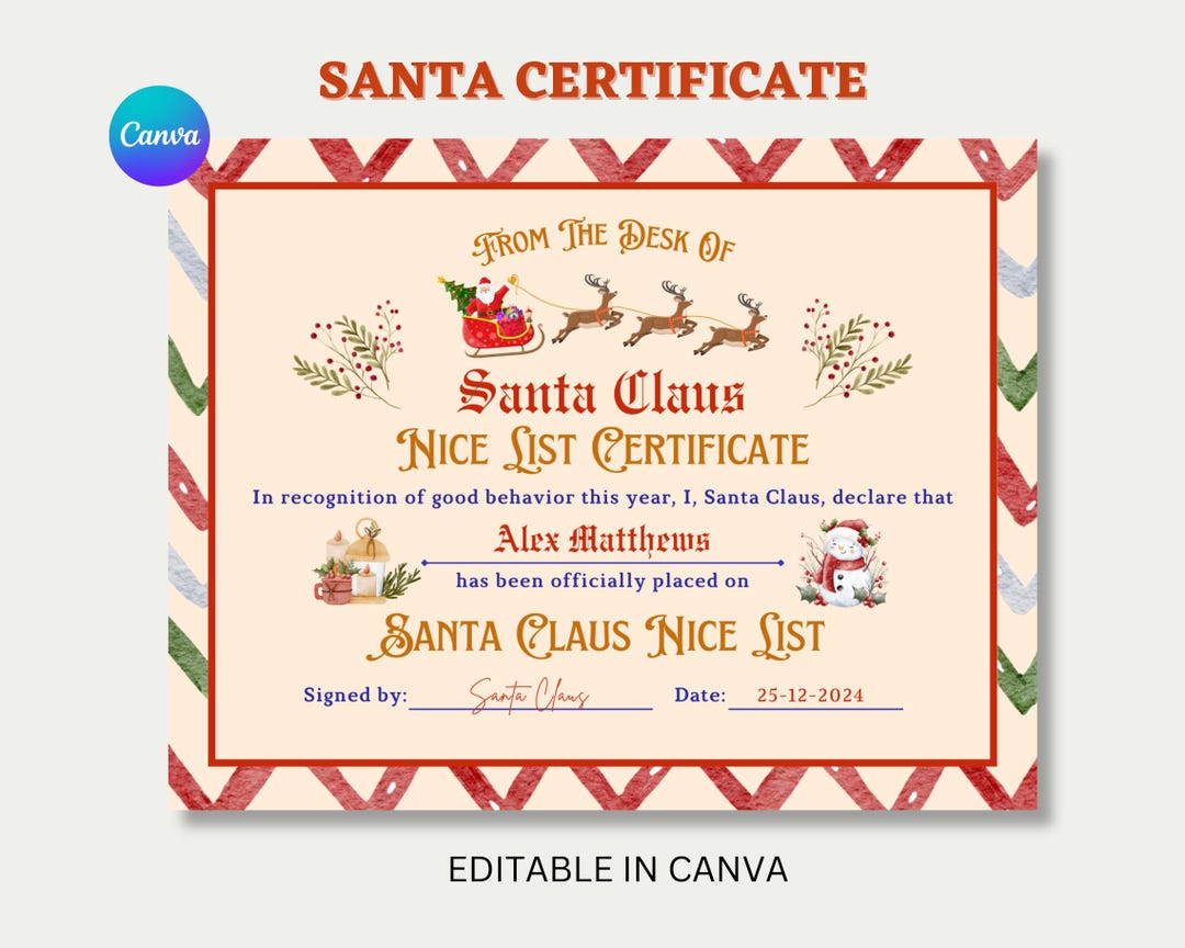 Christmas Nice List Certificate, Nice List Certificate, Letter From ...