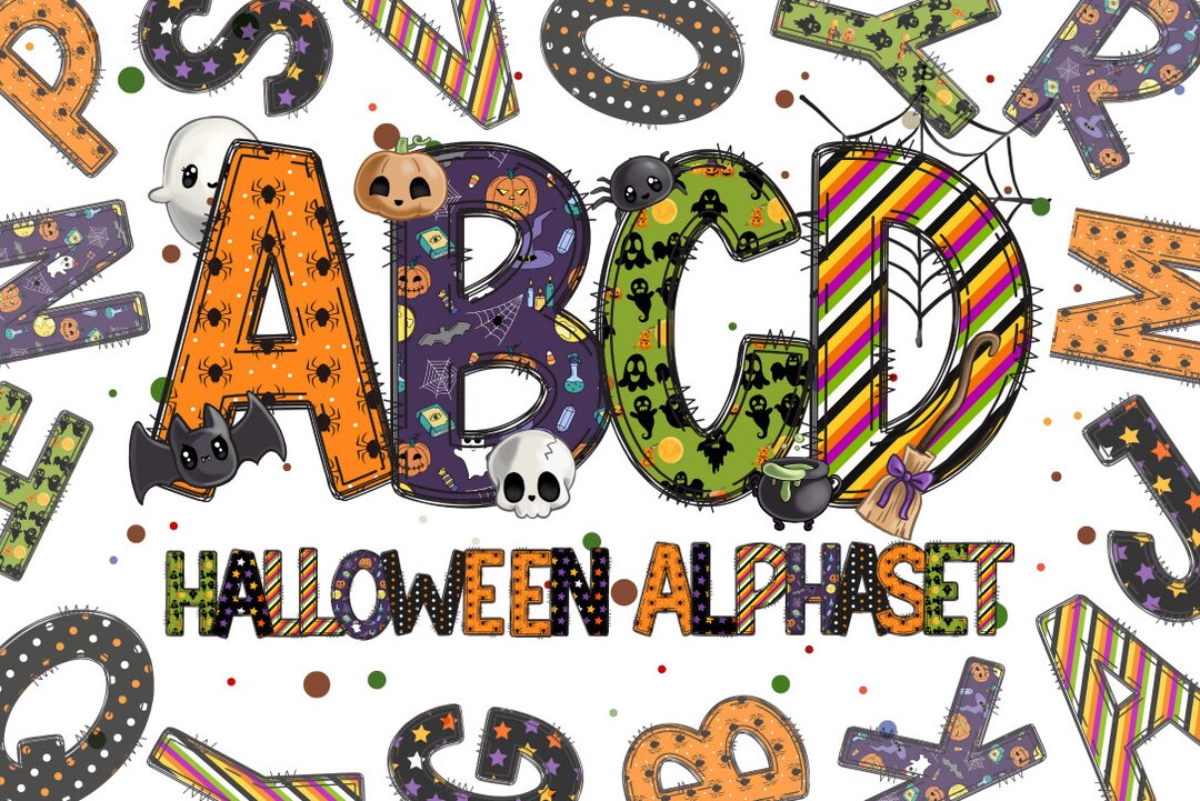 Halloween Doodle Letters With Clip Art PNG Files, Make Your Own Name ...