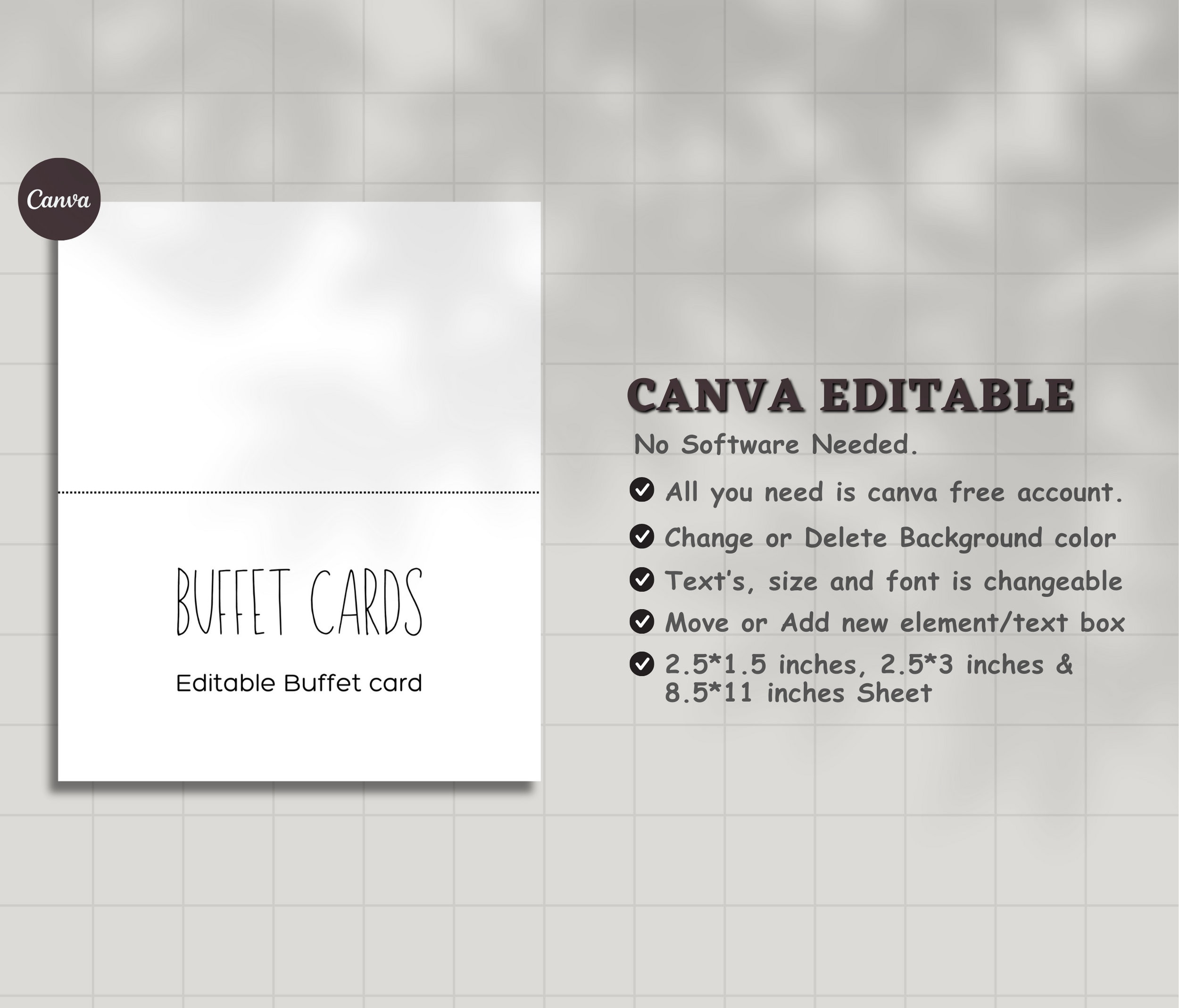 Minimalist Buffet Card Template, Food Label, Modern Wedding Buffet ...