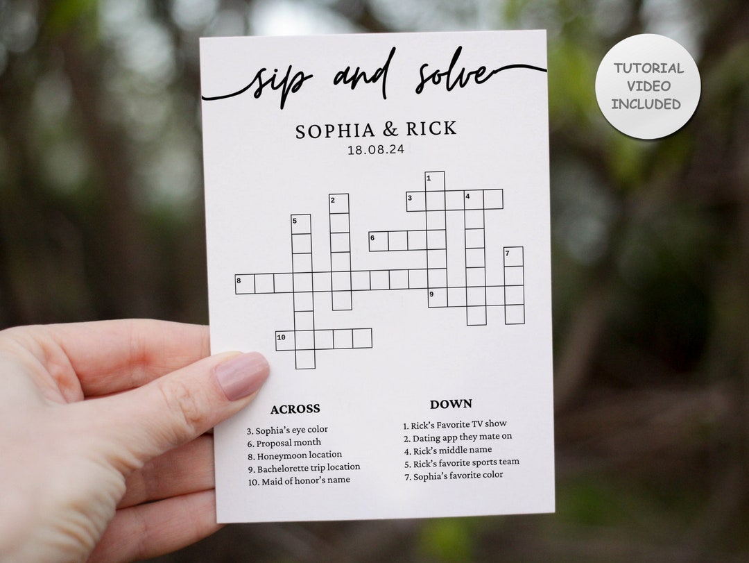 Custom Crossword Puzzle Wedding Template, 5x7 Sip and Solve Wedding ...