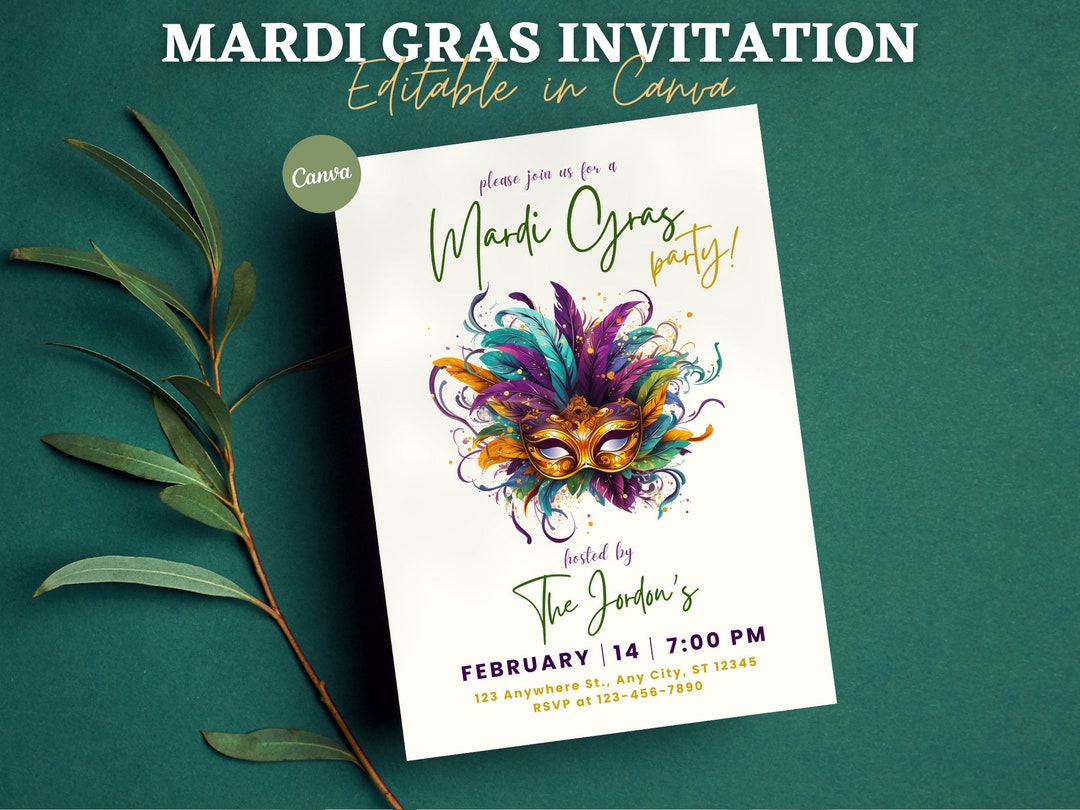 Mardi Gras Party Invitation Template | Fat Tuesday Party Invitation ...