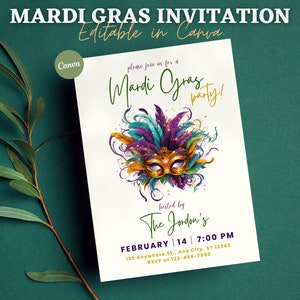 Mardi Gras Party Invitation Template | Fat Tuesday Party Invitation ...