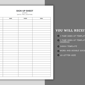 Editable Sign-up Sheet. Pdf/google Docs/microsoft Word. Sign up ...