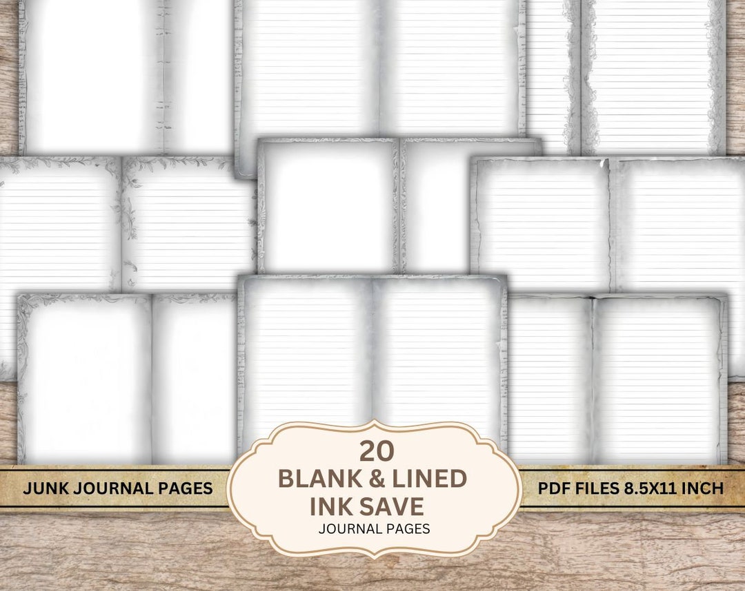 Lined & Blank, Journal Pages, Junk Journal Kit, Blank Lined Papers ...