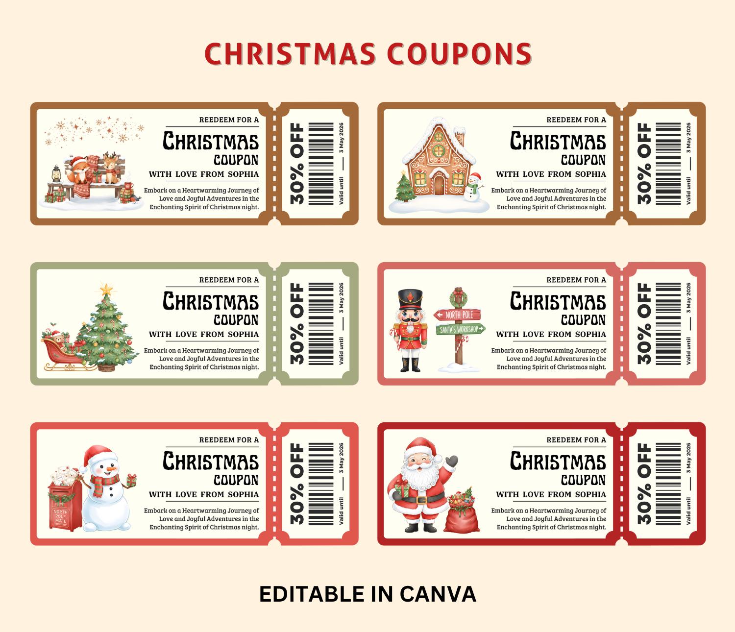 Christmas Retro Coupon Template, Last Minute Gift, Printable Birthday ...