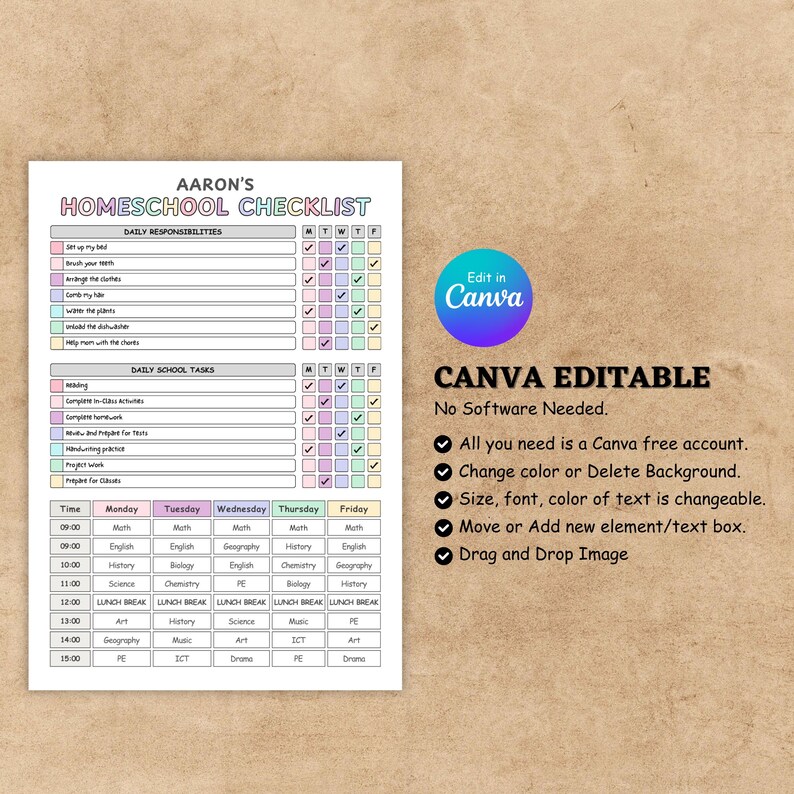 Editable Homeschool Checklist, Homeschool Planner, Daily Schedule for ...