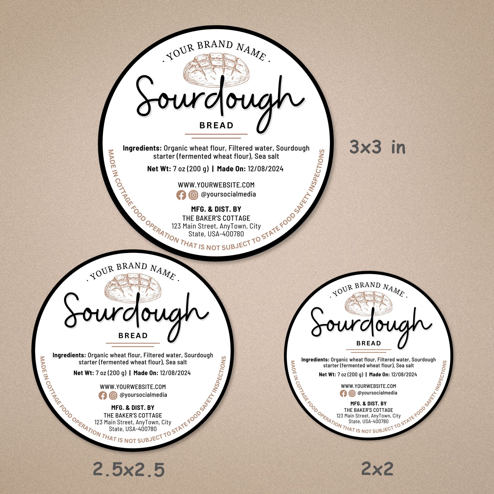 Sourdough Bread Cottage Food Label Home Bakery Stickers Home Baked ...