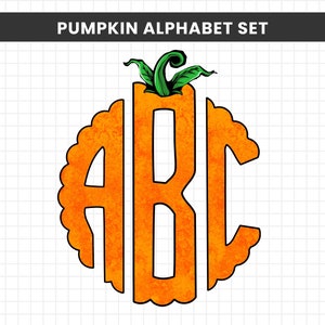 Pumpkin Monogram Letters, Autumn Leaves Sublimation PNG Elements Hand ...