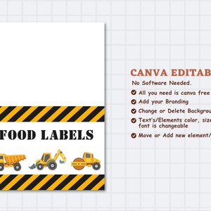 Construction Party Food Labels - Printable Construction Food Tent ...