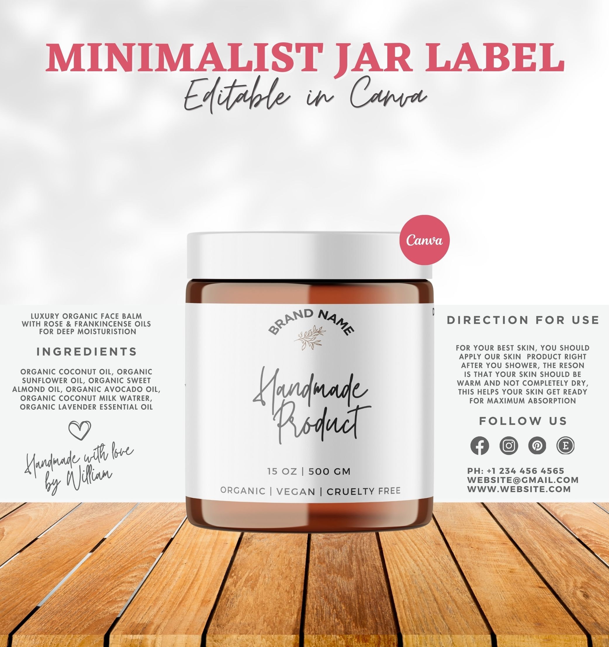 Minimalist Wrap Around Jar Label Template 4 Sizes: 2x6 / 2x7/ 2.5x8 / 2 ...