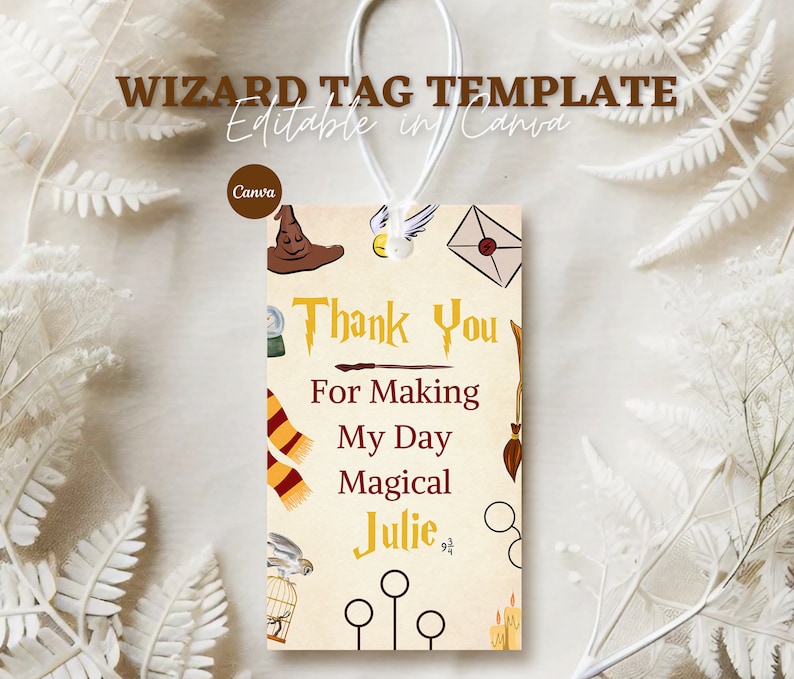Editable Wizard Birthday Party Favor Tag, Wizard Thank You Tag ...