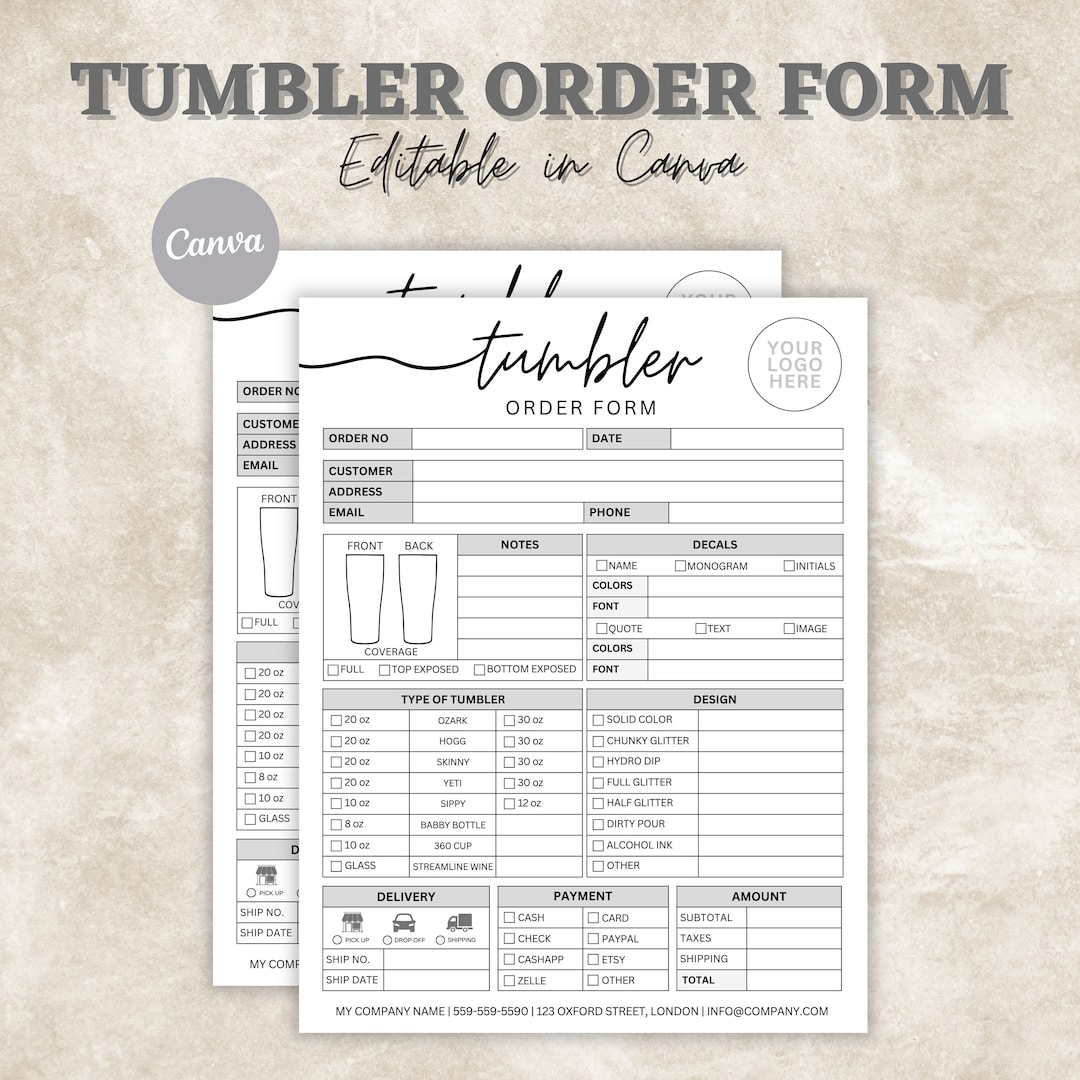 Editable Tumbler Order Form Template, Custom Tumbler Form, Printable ...