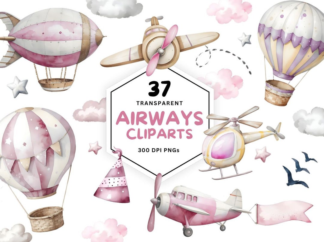 Air Transport Watercolor Clipart | Nursery Decor | Baby Girl Its a Girl ...