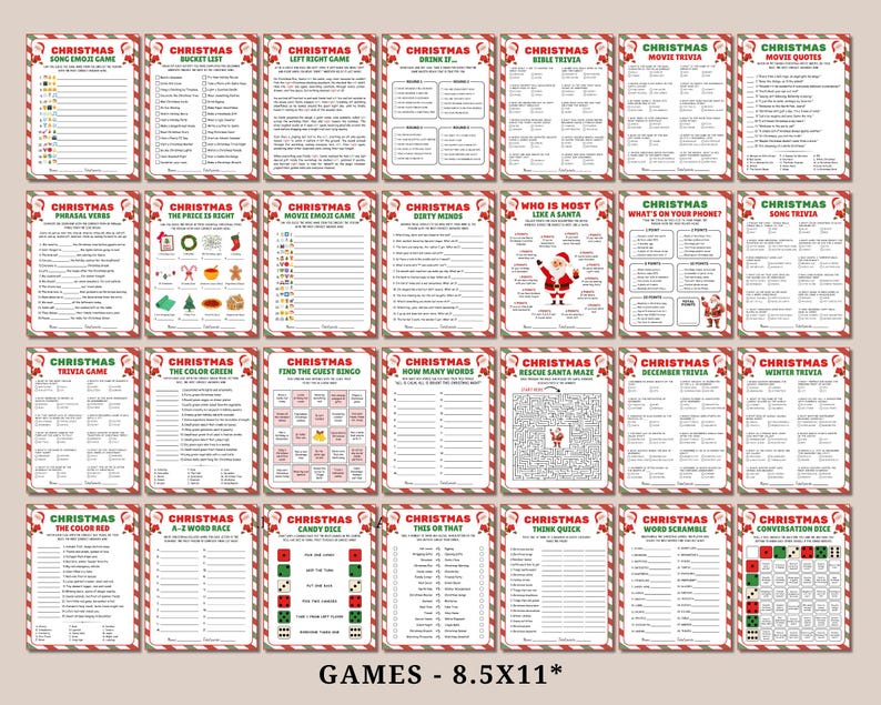 Printable Christmas Games Bundle, 80 Christmas Family Games Bundle ...