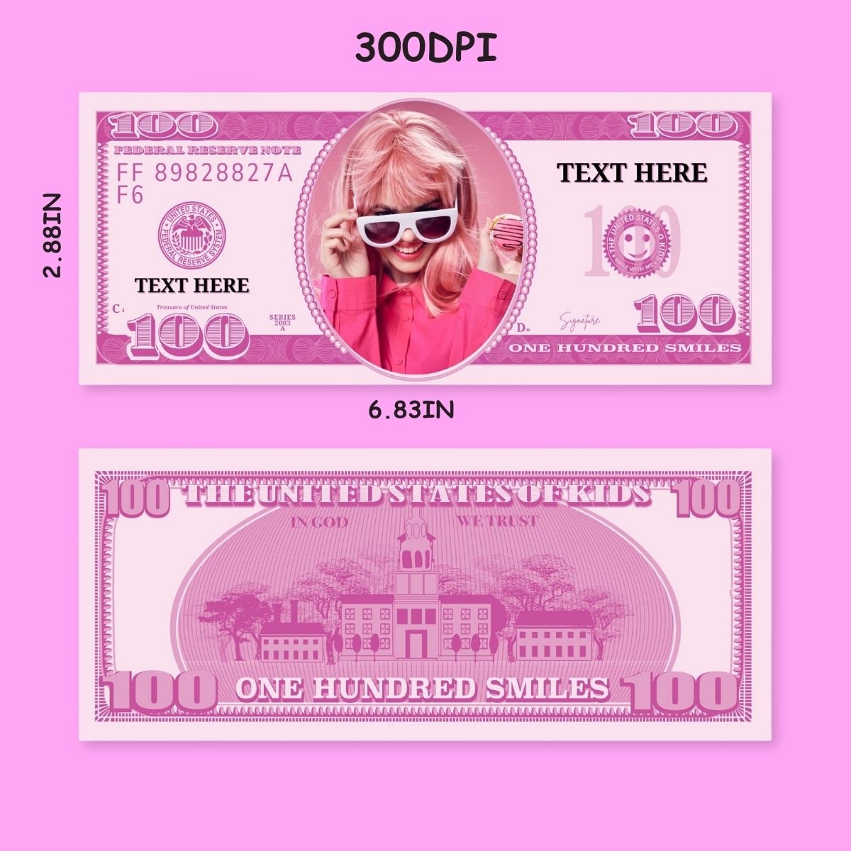 Pink 100 Dollar Bill Template, Custom Game Party Play Money, Add Your ...