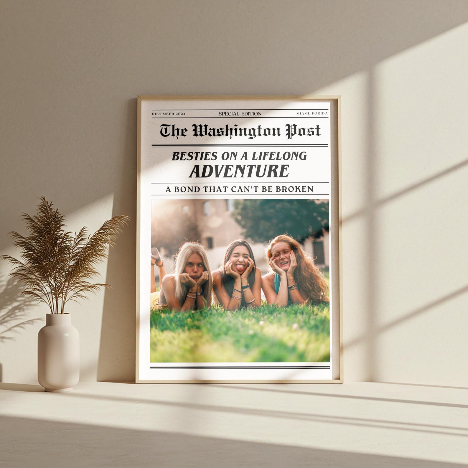 CUSTOM Newspaper Print, Custom Newspaper Art, Retro Bestie Birthday ...