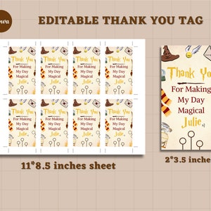 Editable Wizard Birthday Party Favor Tag, Wizard Thank You Tag ...