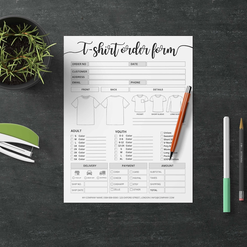 Fillable T-shirt Order Form Editable, Printable Shirt Order Form ...