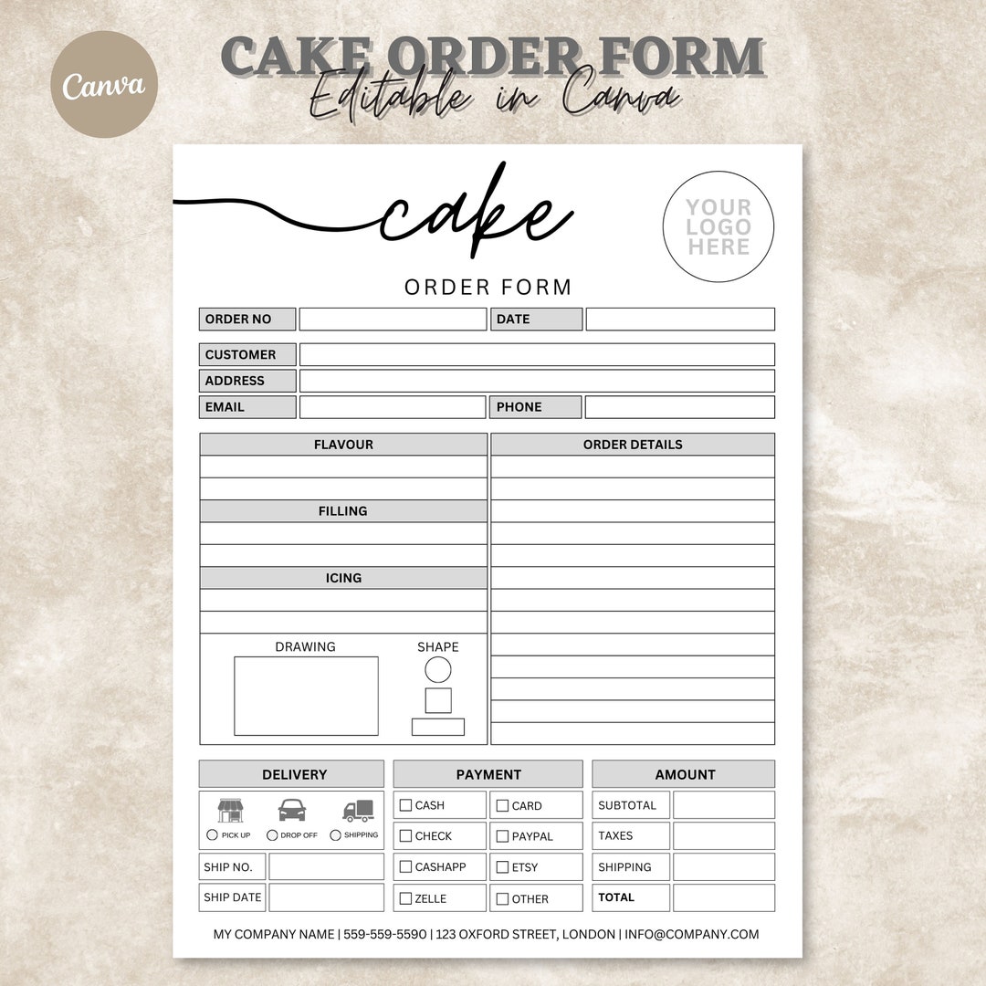 Cake Order Form Editable, Bakery Order Form Printable, Small Business ...