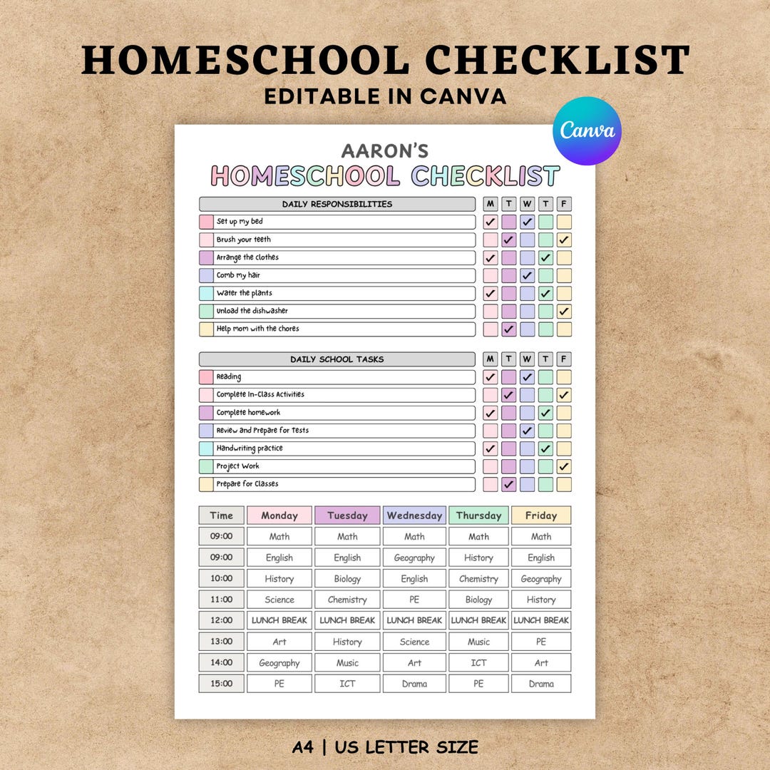 Editable Homeschool Checklist, Homeschool Planner, Daily Schedule for ...