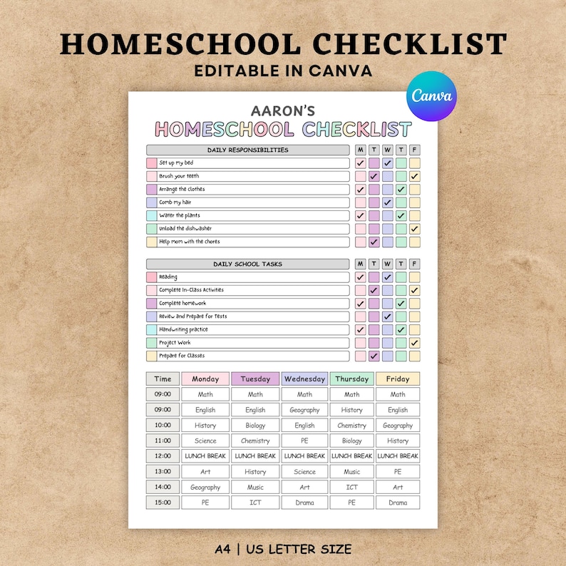 Editable Homeschool Checklist, Homeschool Planner, Daily Schedule for ...