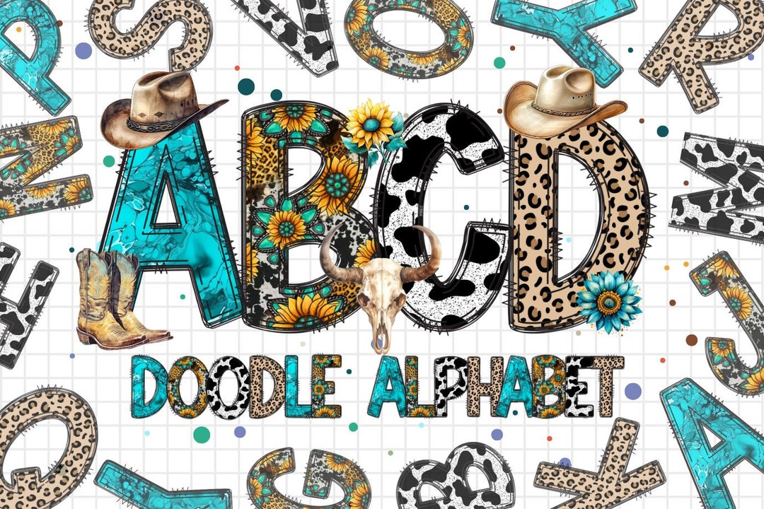 Country Doodle Letters, Western Alphabet, Cowboy Alphabet PNG, Entire ...