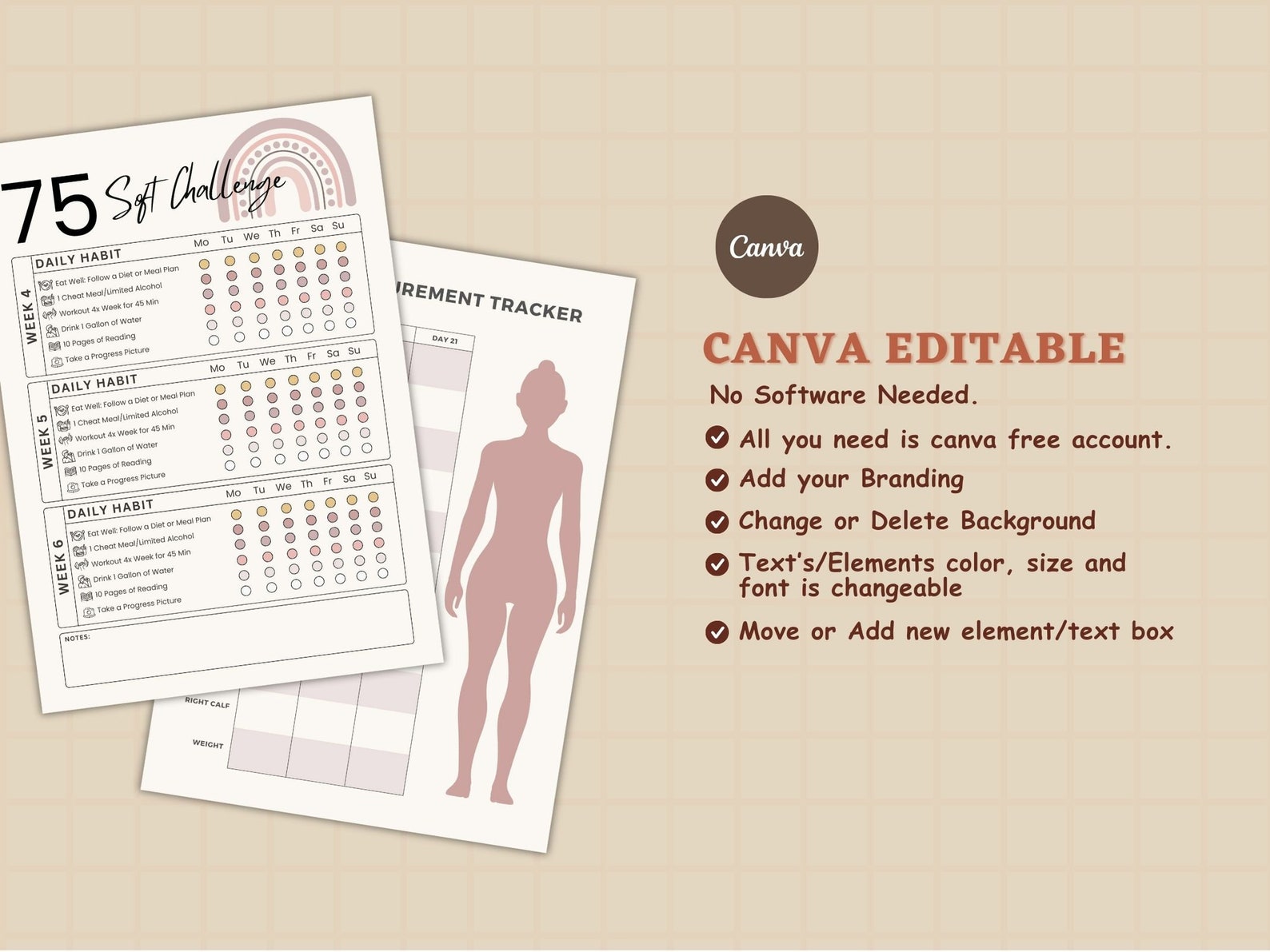 75 Soft Challenge Tracker, Daily 75 Soft Challenge Journal, 75 Soft ...