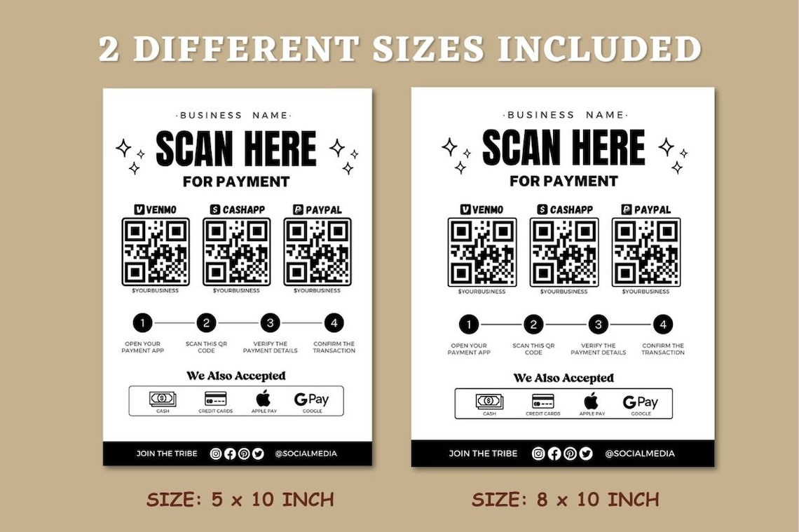 Retro Scan to Pay Sign Template, QR Code Sign, Printable Payment Sign ...