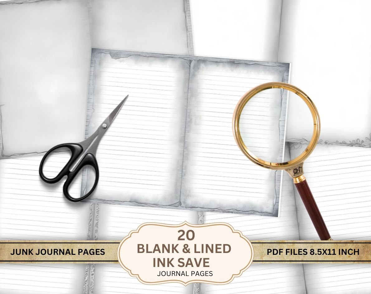 Lined & Blank, Journal Pages, Junk Journal Kit, Blank Lined Papers ...