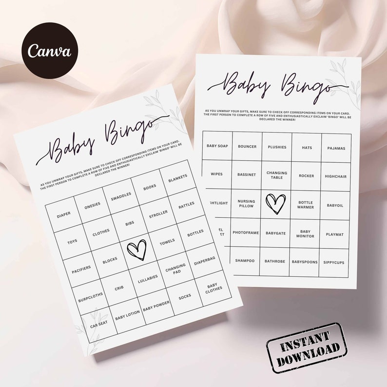 Baby Shower Bingo 60 Prefilled Baby Bingo Cards Baby Shower Game ...