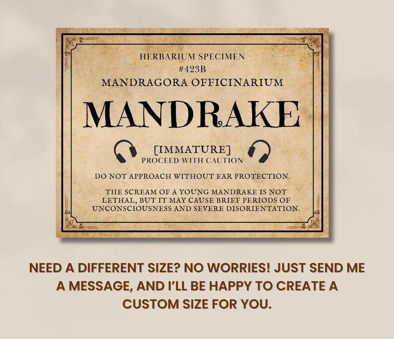 Mandrake Label Template, Realistic Wizard Herbology Sticker Prop ...