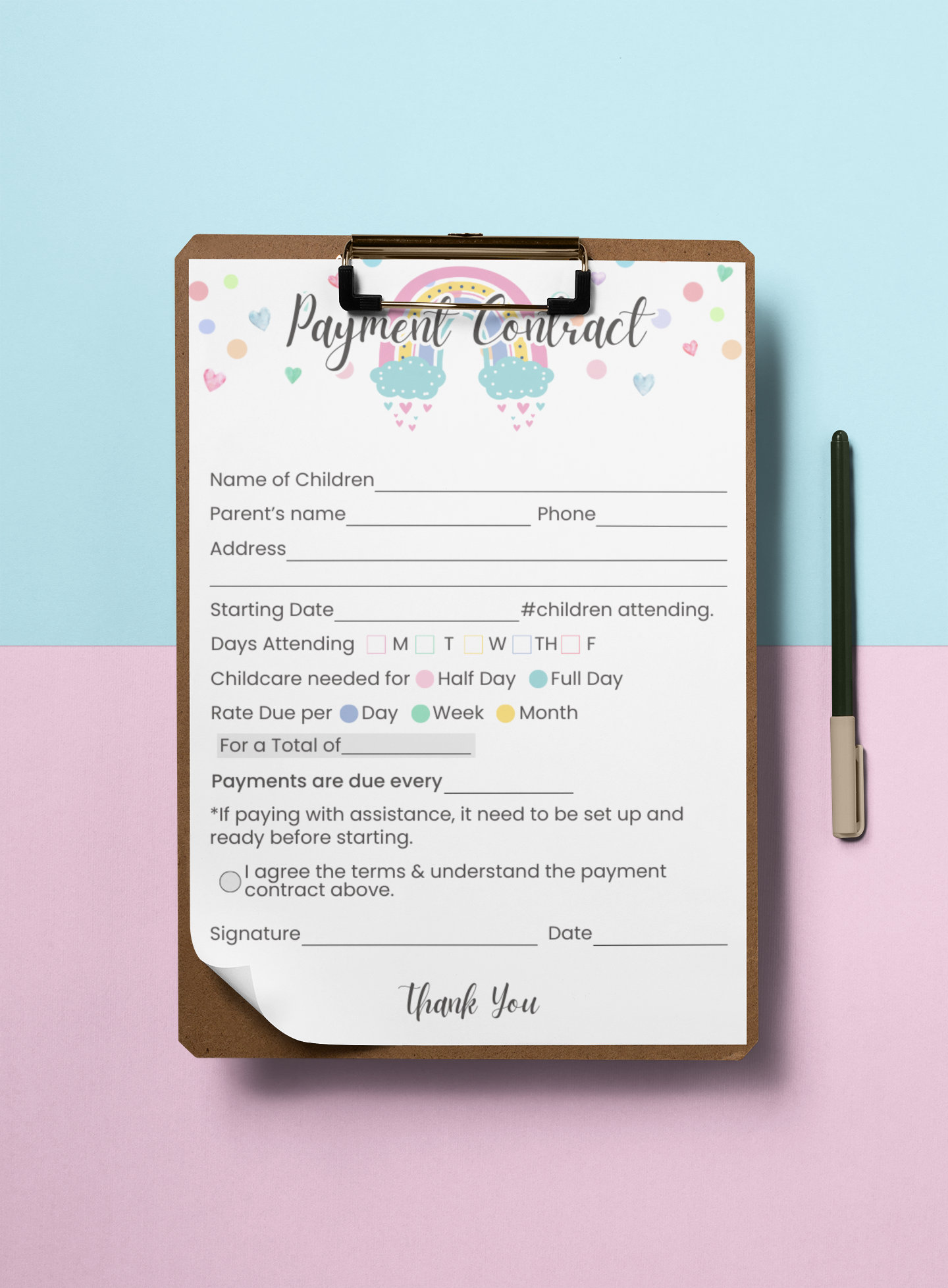 Daycare Payment Form, Editable Payment Slip, Daycare Enrollment Forms ...