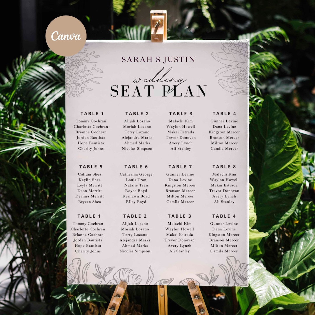 Classic Wedding Seating Chart Template, Elegant Wedding Seating Plan ...