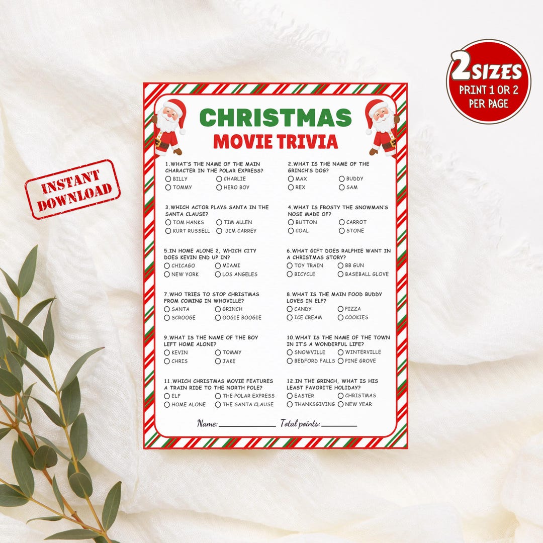 Christmas Movie Trivia Game, Xmas Movies Game, Holiday Party Game, Xmas ...