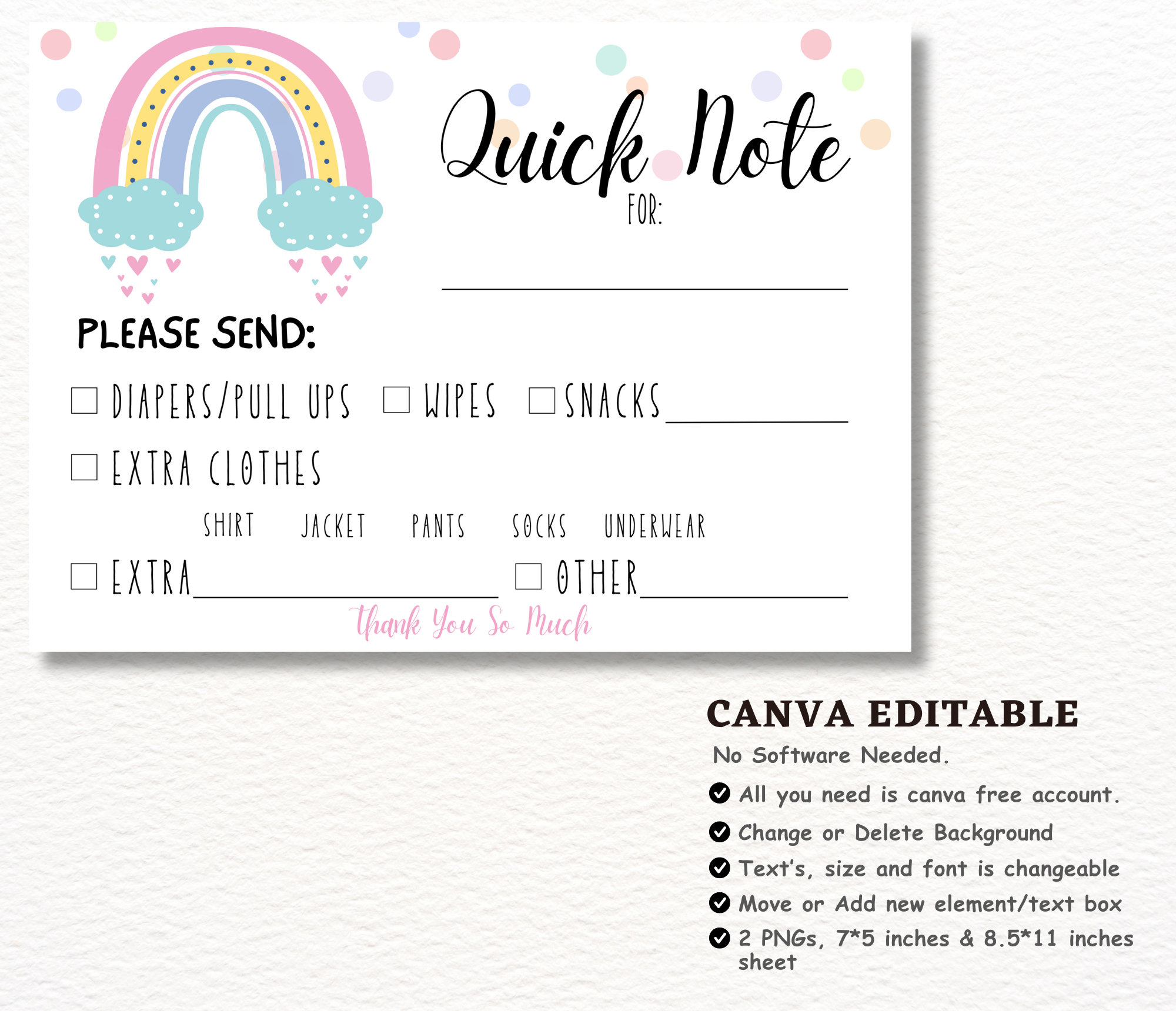 Quick Note! Daycare Note Home, Boho Rainbow Daycare Card, Daycare ...