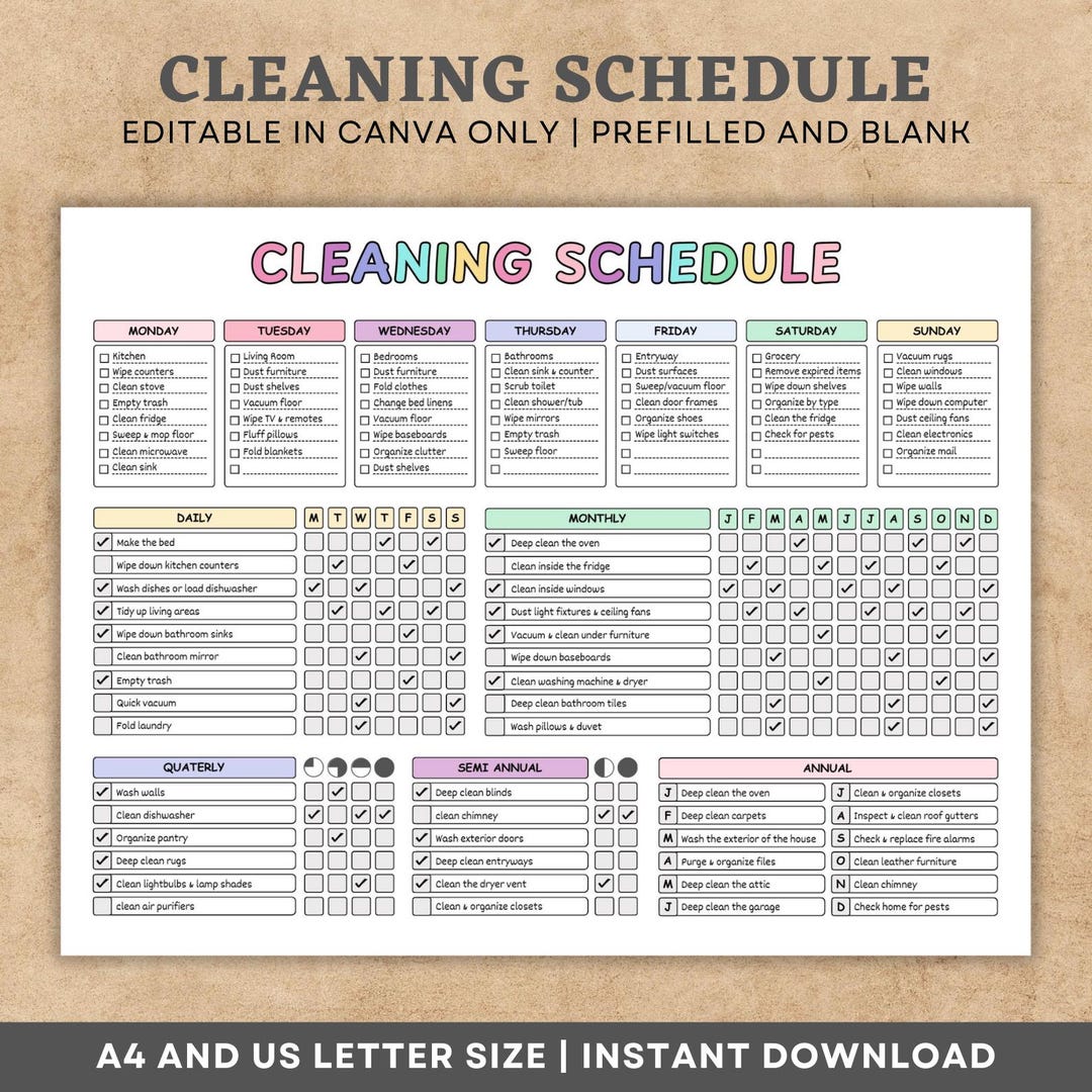 Editable Cleaning Planner, Cleaning Checklist, Household Chores Chart ...