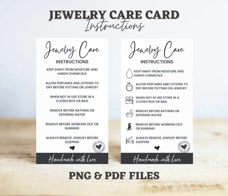 Printable Jewelry Care Instructions Card, Packaging Insert, Small ...