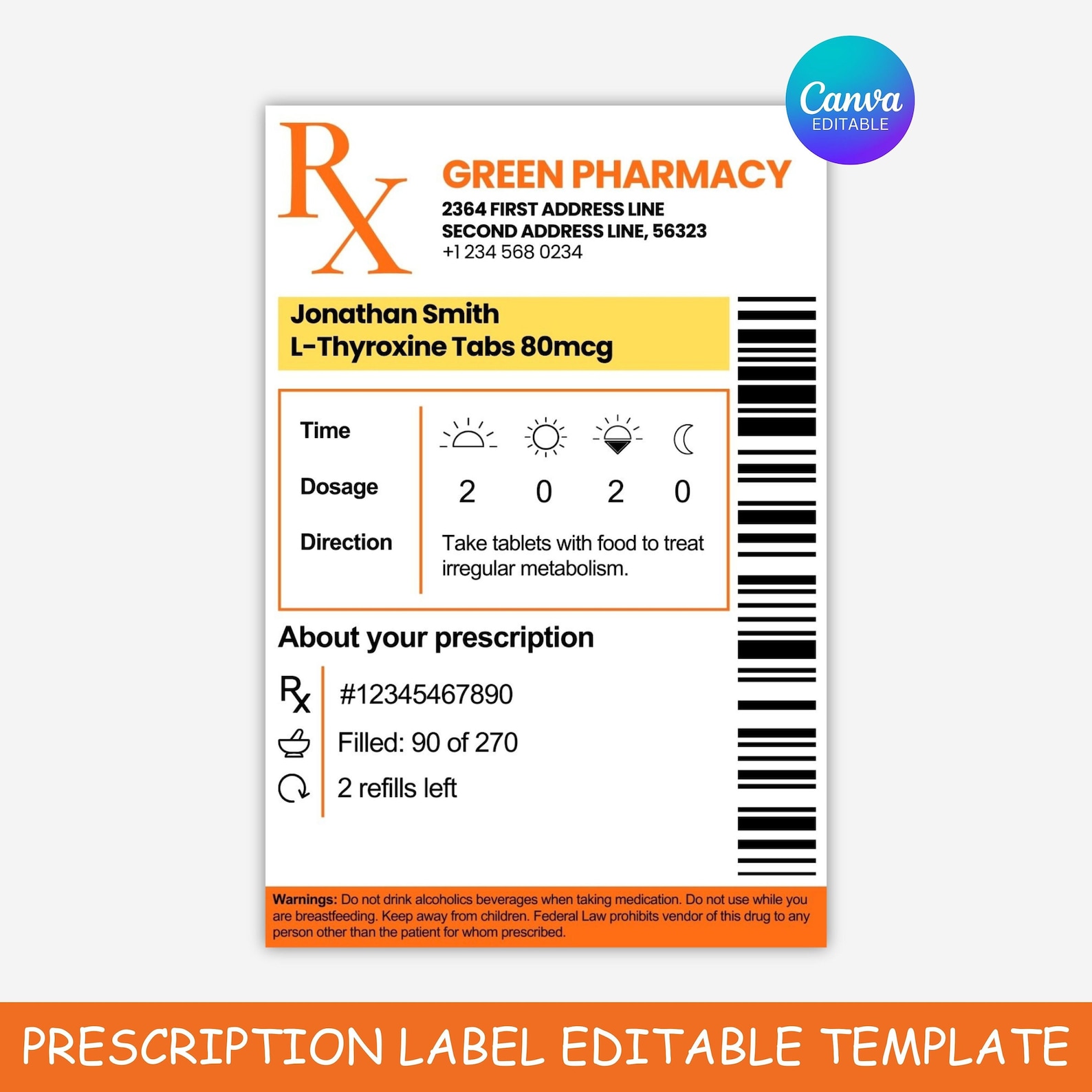 Prescription Label Template, Editable RX Bottle Label Template, Party ...