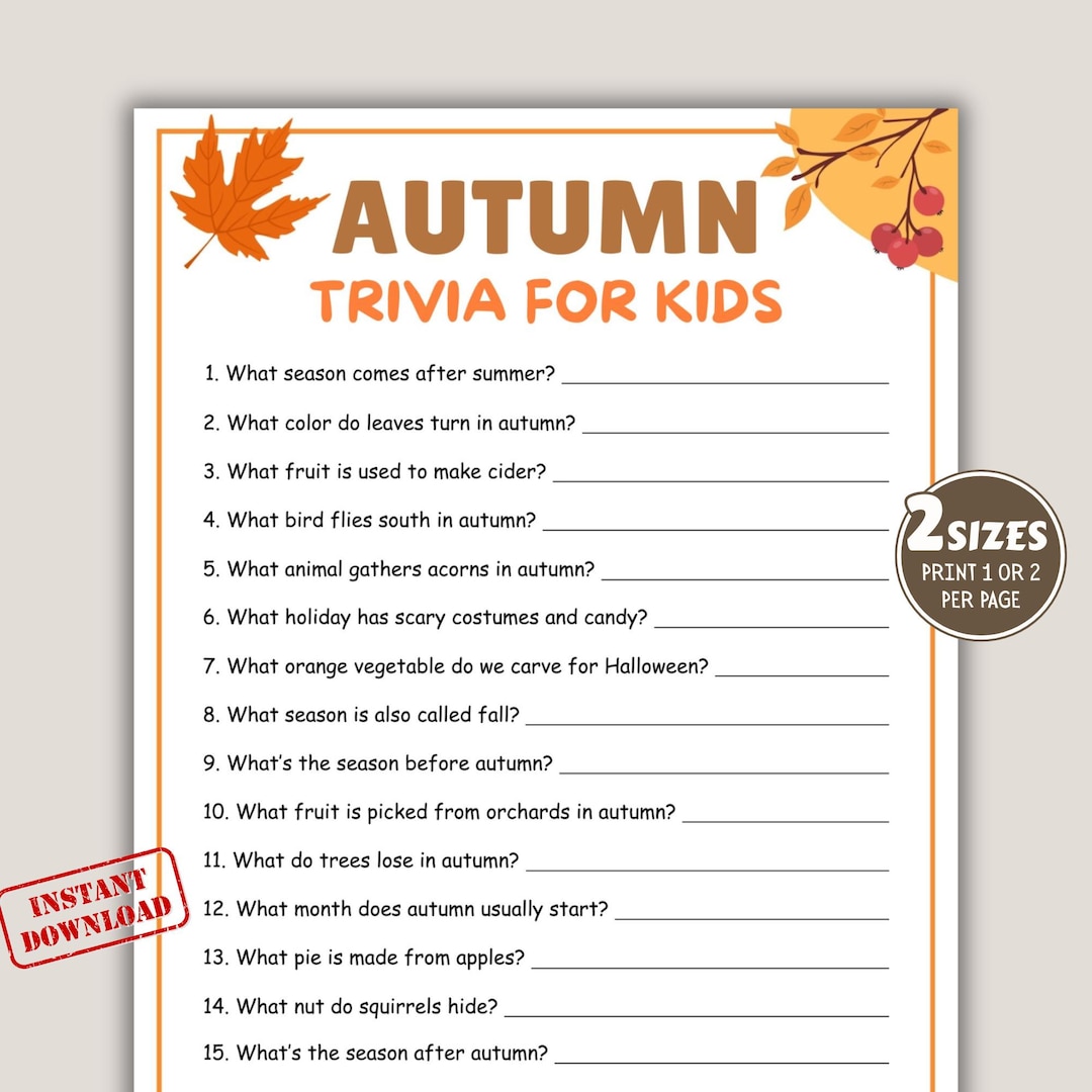Fall Trivia Game, Autumn Party Game, Autumn Game for Adults & Kids ...