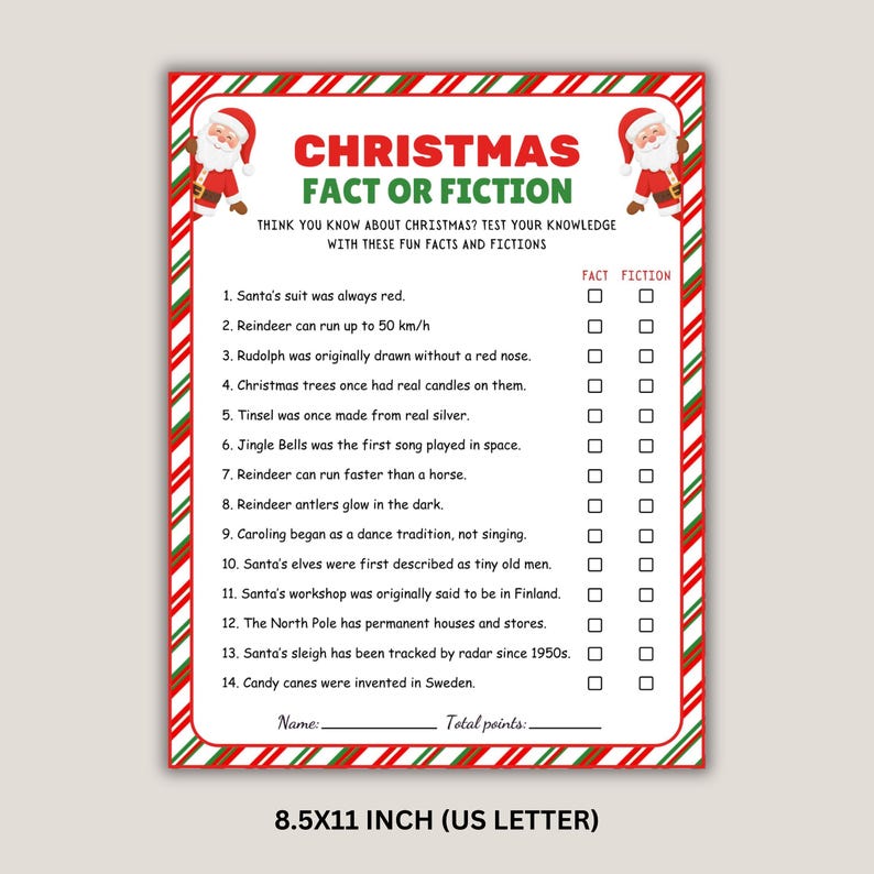 Christmas Fact or Fiction Game, Holiday Party Game, Christmas Gathering ...