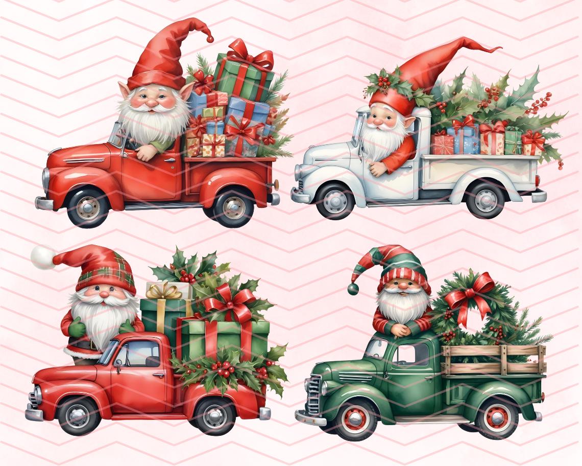 Christmas Gnome and Truck Clipart Bundle, Winter Gnome Png Graphics ...