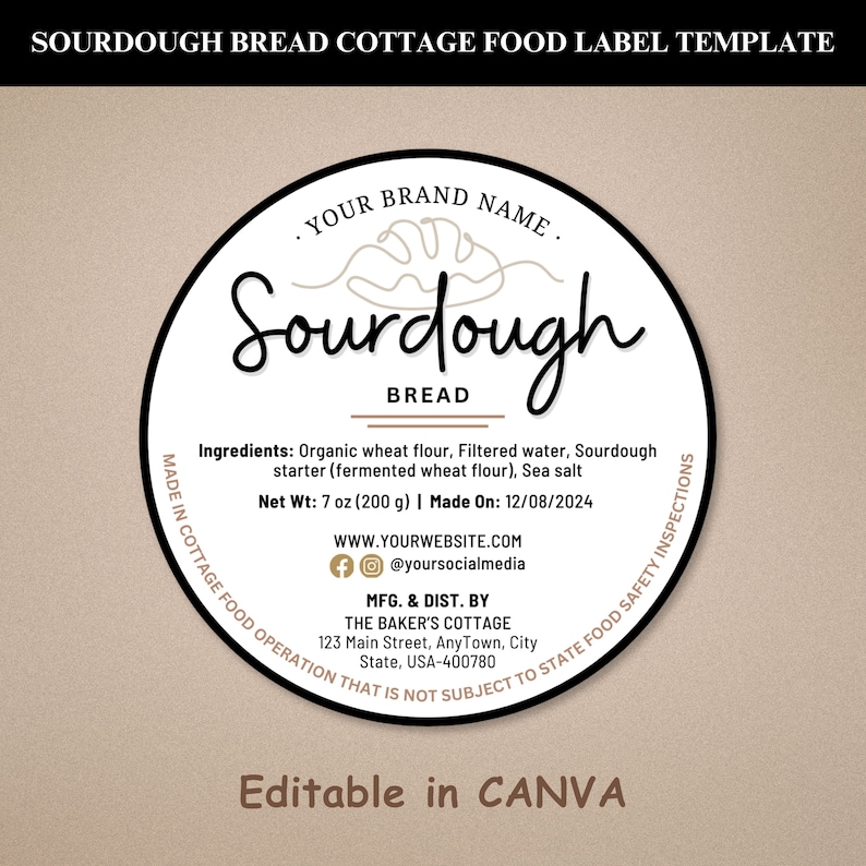 Sourdough Bread Cottage Food Label Home Baked Goods Label Cottage ...