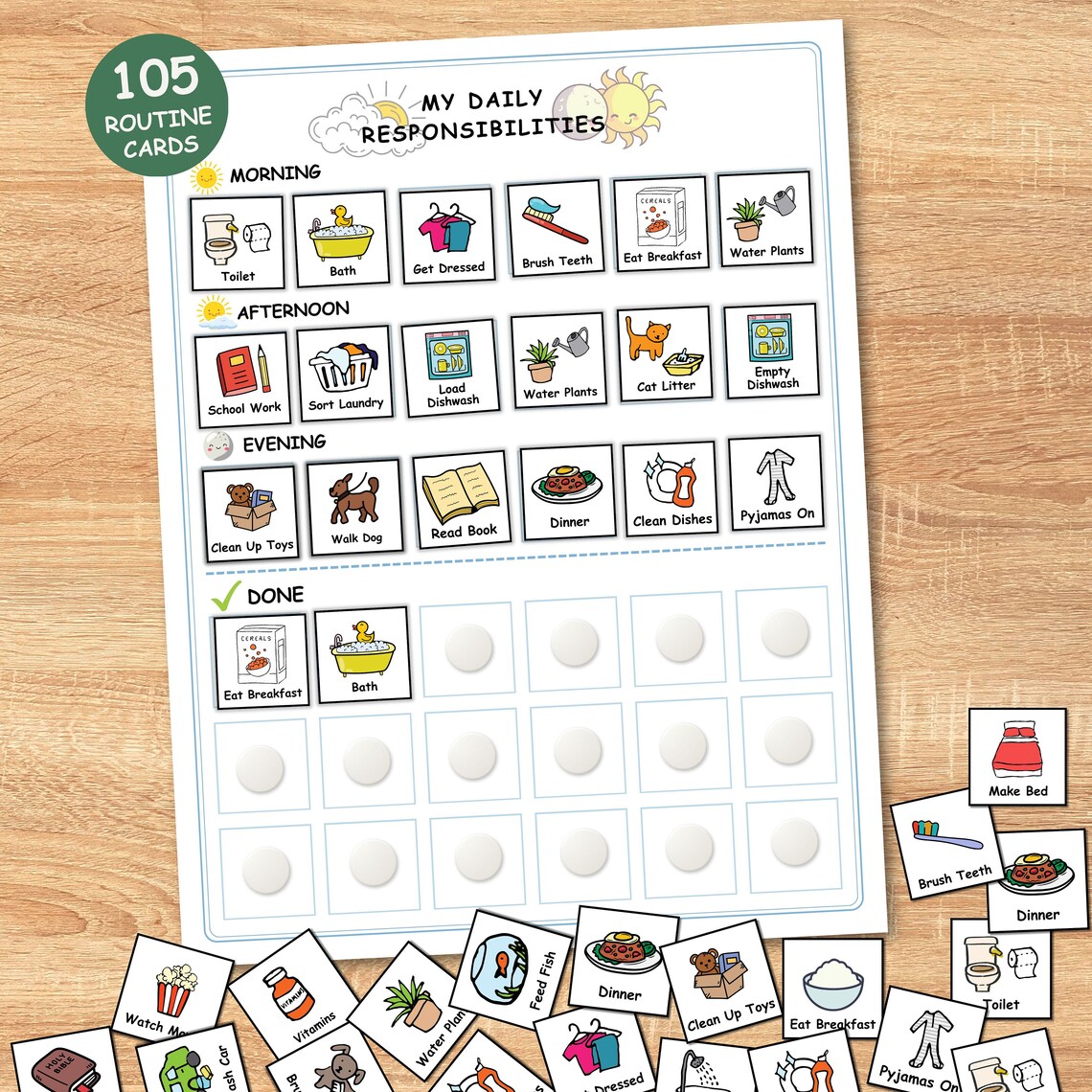 Daily Responsibilities Chore Chart, Printable Full Day Visual Routine ...