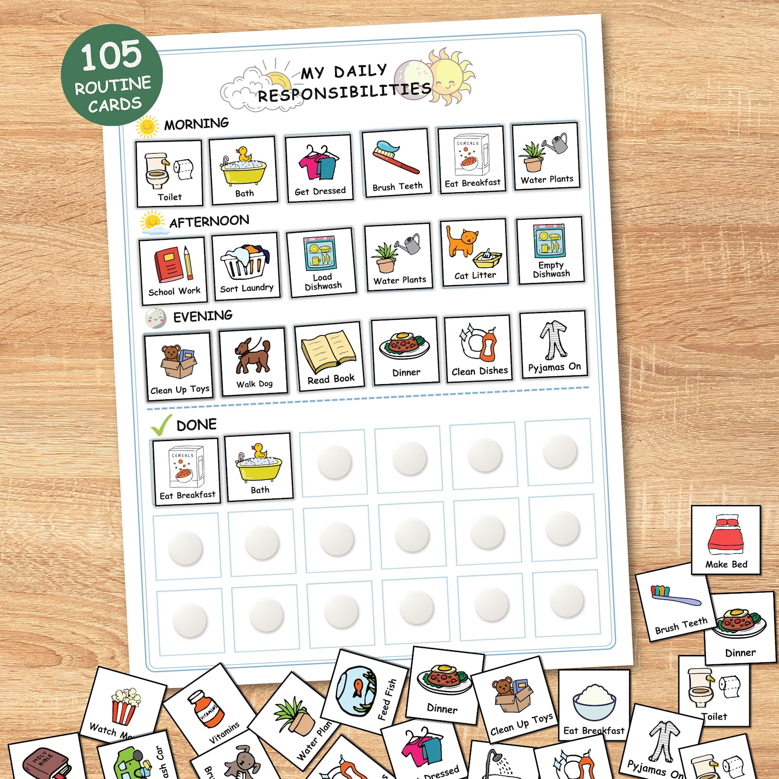 Daily Responsibilities Chore Chart, Printable Full Day Visual Routine ...