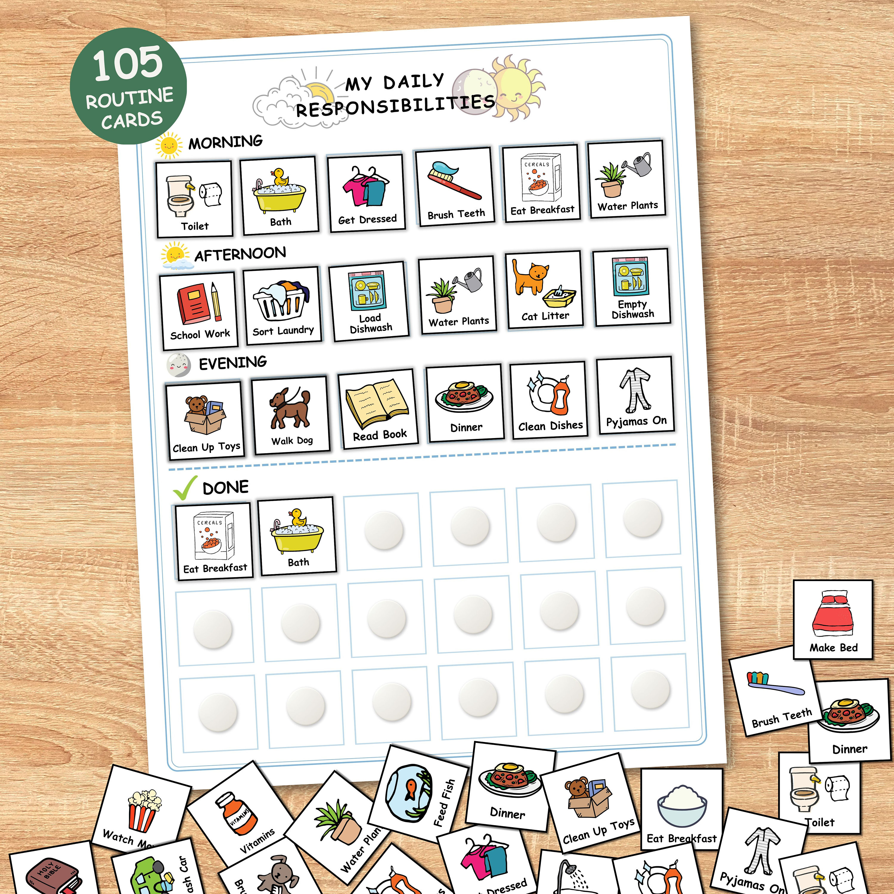 Daily Responsibilities Chore Chart, Printable Full Day Visual Routine ...