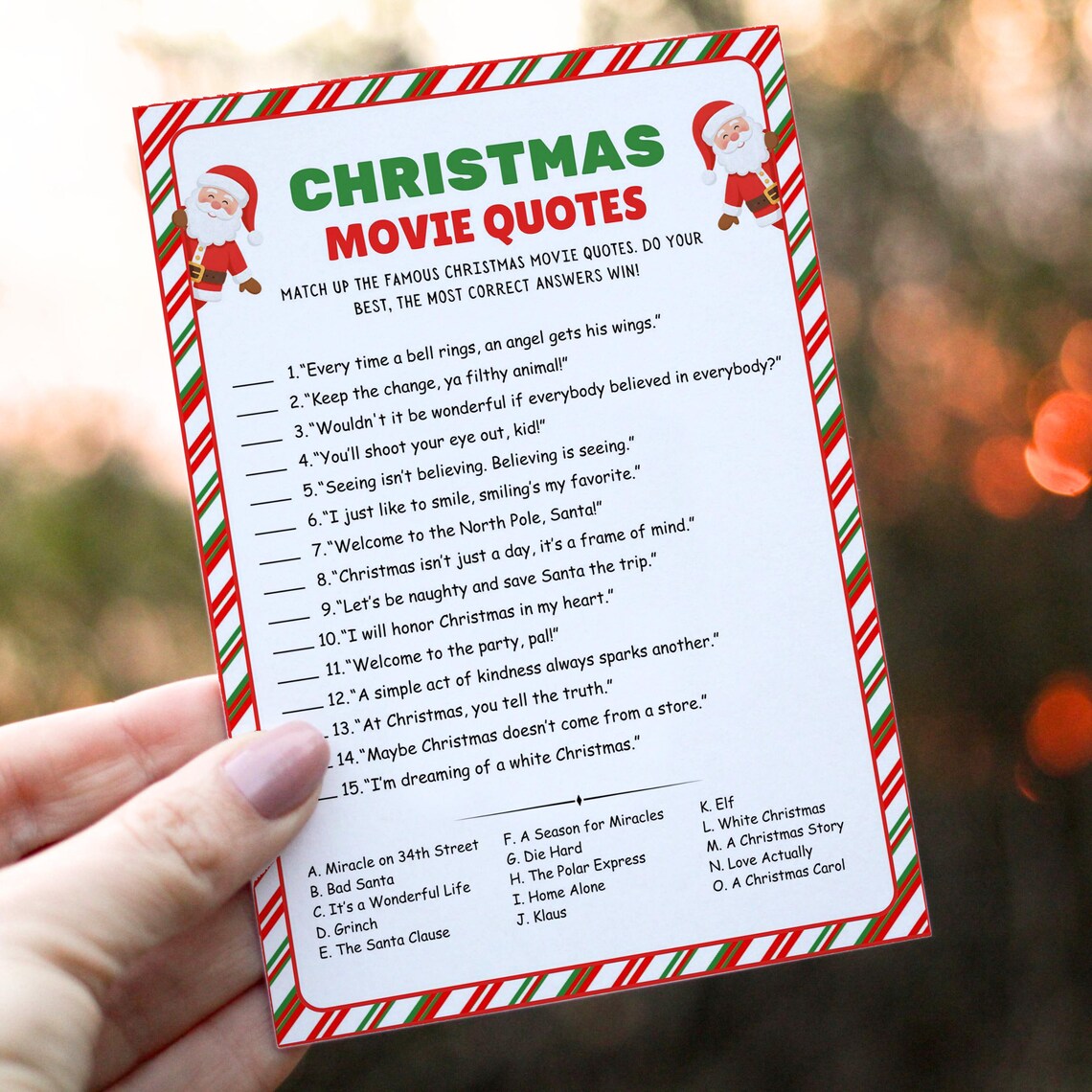 Christmas Movie Quote Trivia Game, Xmas Movies Quote Game, Holiday ...