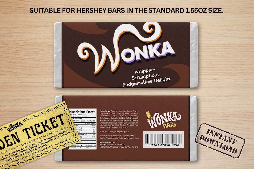Wonka Chocolate Bar Label, Digital PDF for Hershey's, DIY Wrapper ...