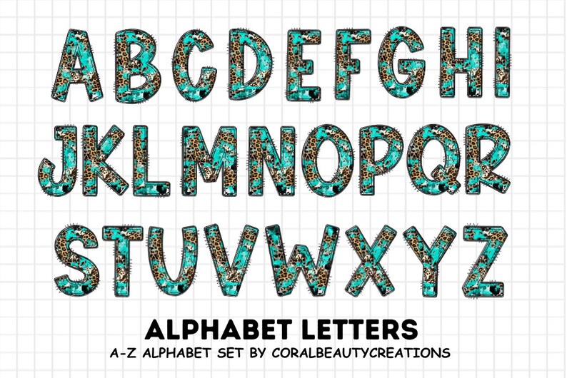 Turquoise Print Alphabet Letters Bundle, Leopard Print, Bleach Western ...